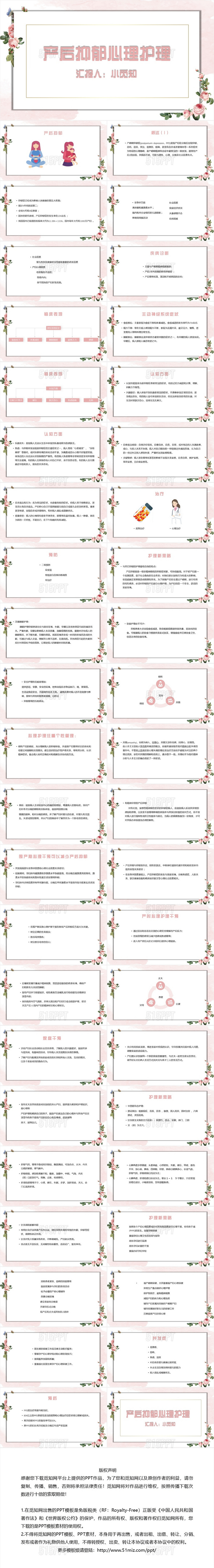 粉色花卉风产后抑郁心理护理抑郁症PPT模板抑郁症ppt 515PPT