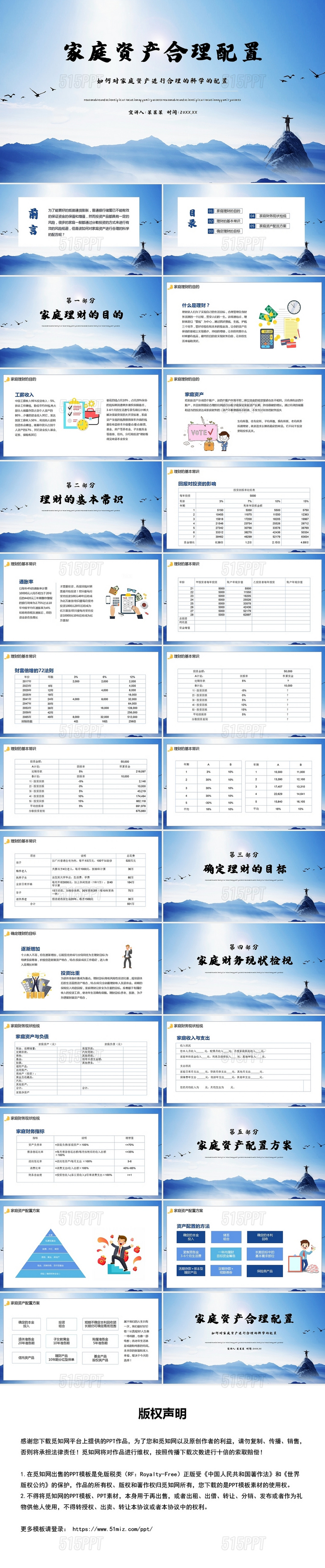 蓝色商务风家庭资产合理配置PPT模板家庭资产配置 515PPT